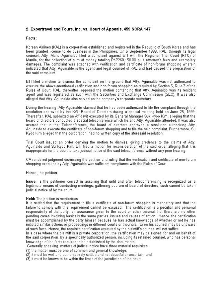 Expertravel and Tours, Inc. vs. Court of Appeals, 459 SCRA 147 | PDF ...