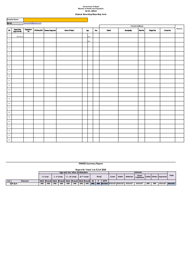 Dohs, Edcd Disease Recording/Reporting Form Hospital Name Email Current ...
