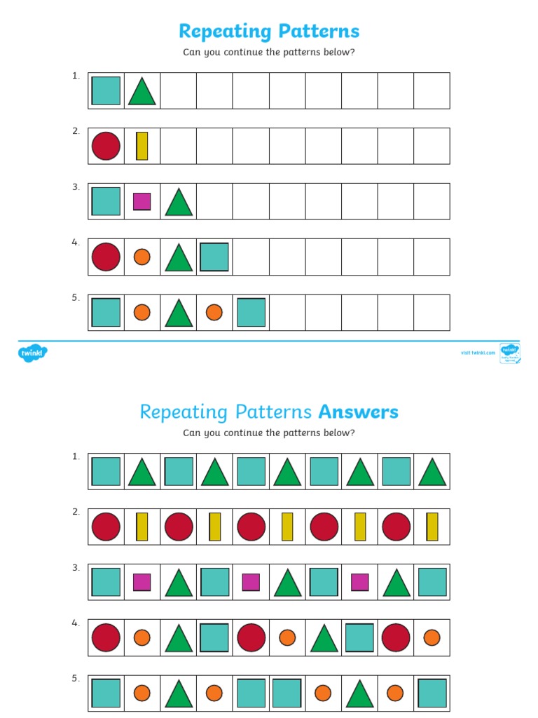 T N 193 Repeating Pattern Activity Sheets Shapes and Colours - Ver - 6 ...