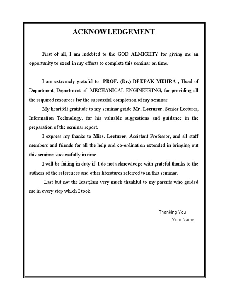 Sample Seminar Report Acknowledgment Format | PDF | Career & Growth | Language Arts & Discipline