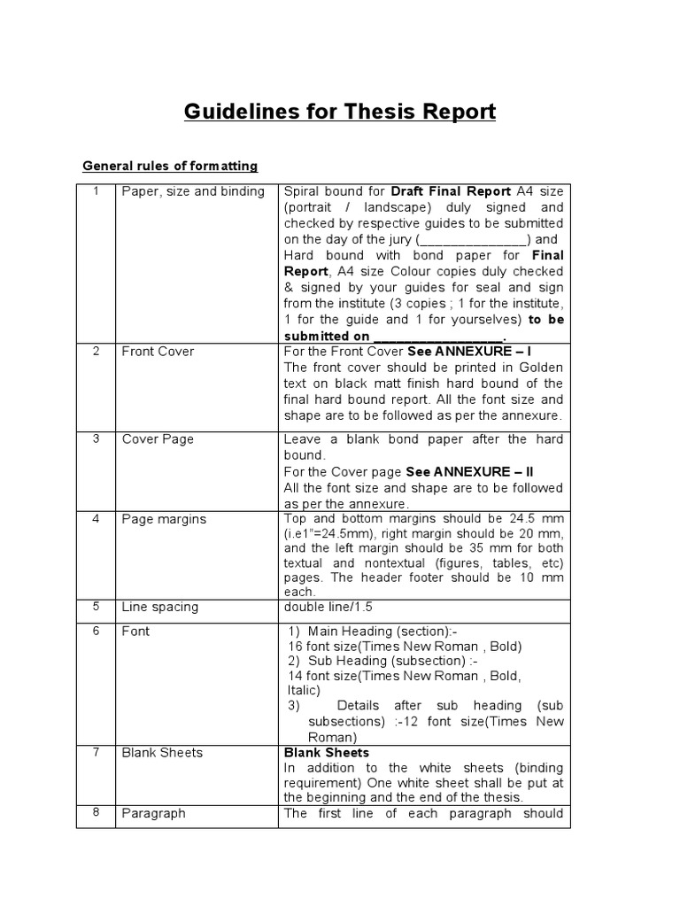 Guidelines For Thesis Report | PDF | Paragraph | Thesis
