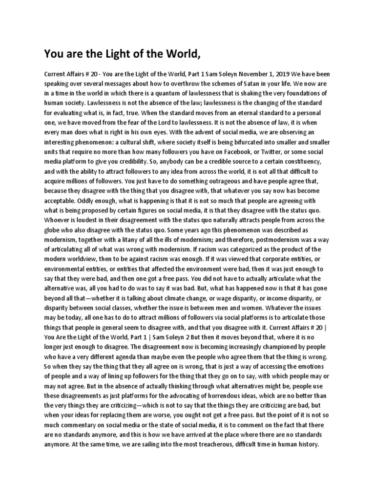 You Are The Light of The World - Sam Soleyn | PDF | Armor Of God | Jesus