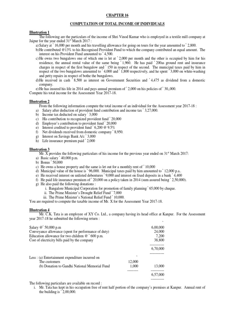Income Tax II Illustration Computation of Total Income PDF | PDF ...