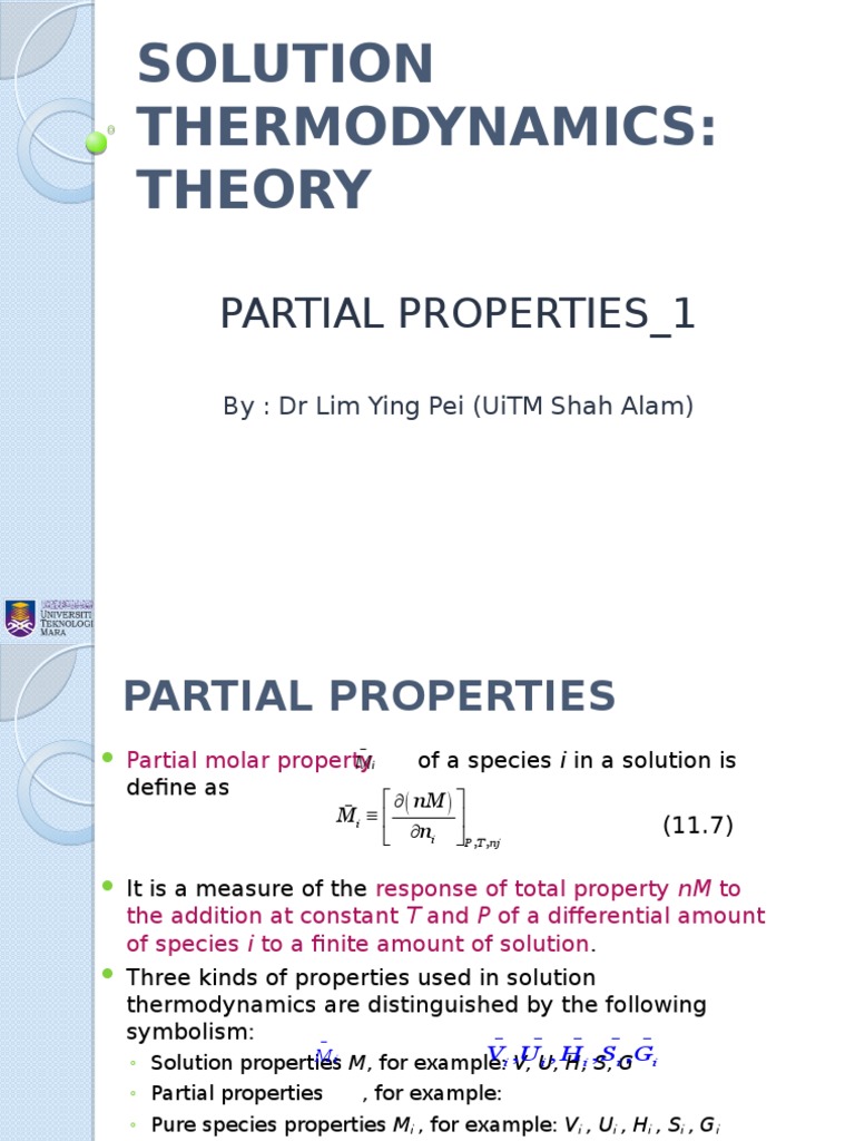 Partial Properties - Part1 | PDF | Mole (Unit) | Continuum Mechanics