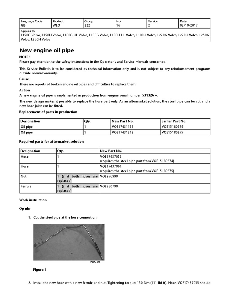 New Engine Oil Pipe: Language Code Product Group No. Date Applies To | PDF