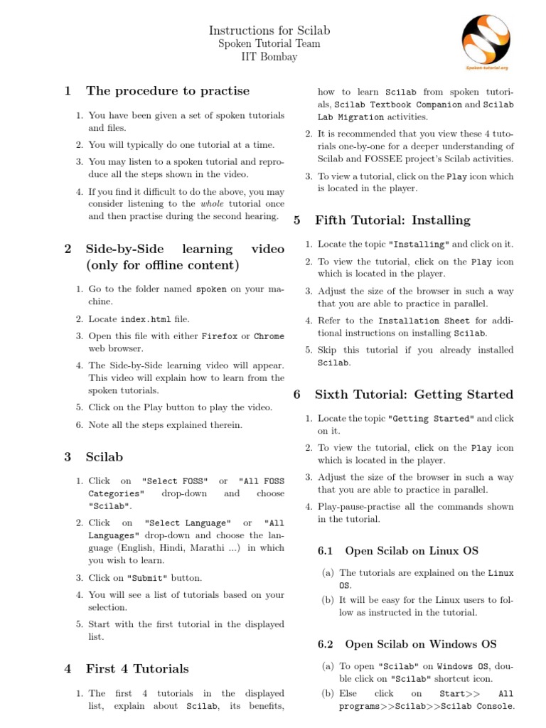Instructions For Scilab: Spoken Tutorial Team IIT Bombay | PDF | Directory (Computing) | Command ...