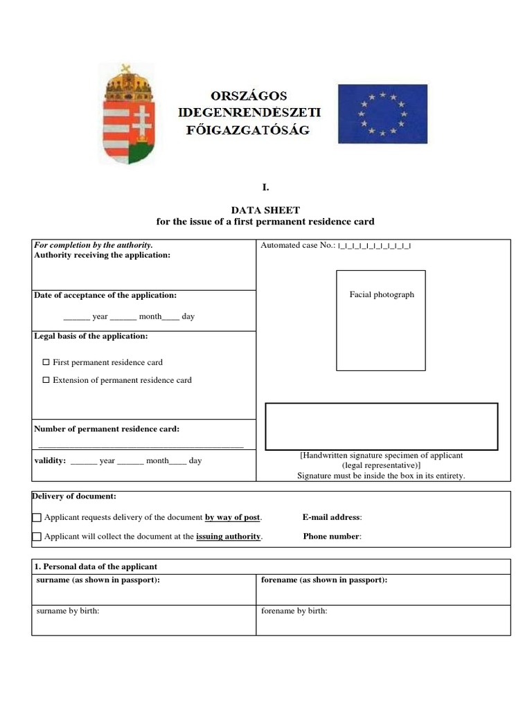 Data Sheet for Permanent Residency Application | PDF | Identity ...
