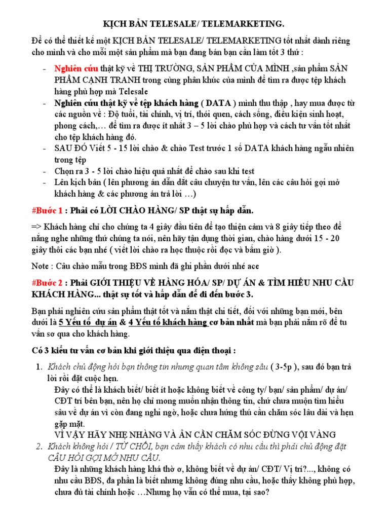 KỊCH BẢN TELESALE | PDF