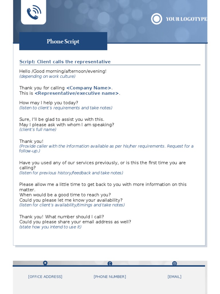 Providing Excellent Customer Service: Phone Scripts for Initial Calls ...