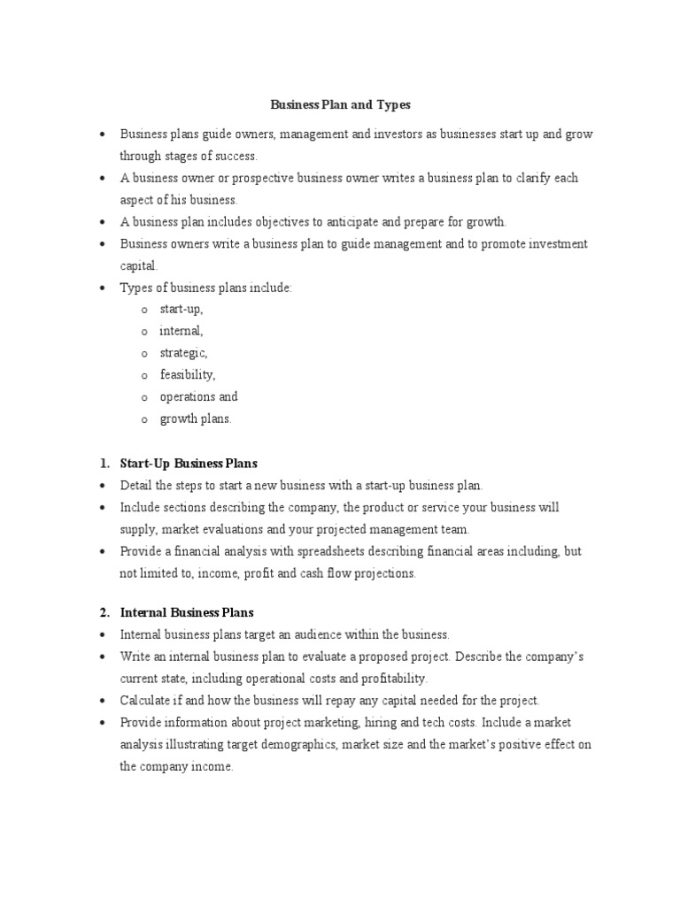 Business Plan and Types: Start-Up Business Plans | Download Free PDF ...