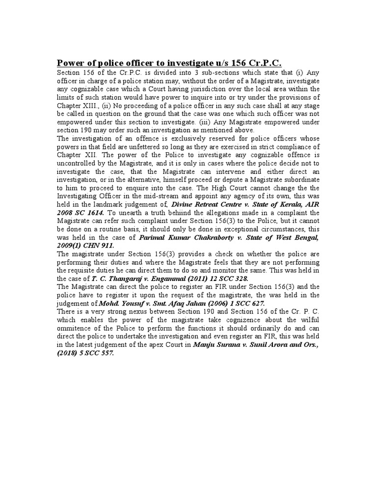 Police Investigation Powers under CrPC | PDF | Separation Of Powers ...