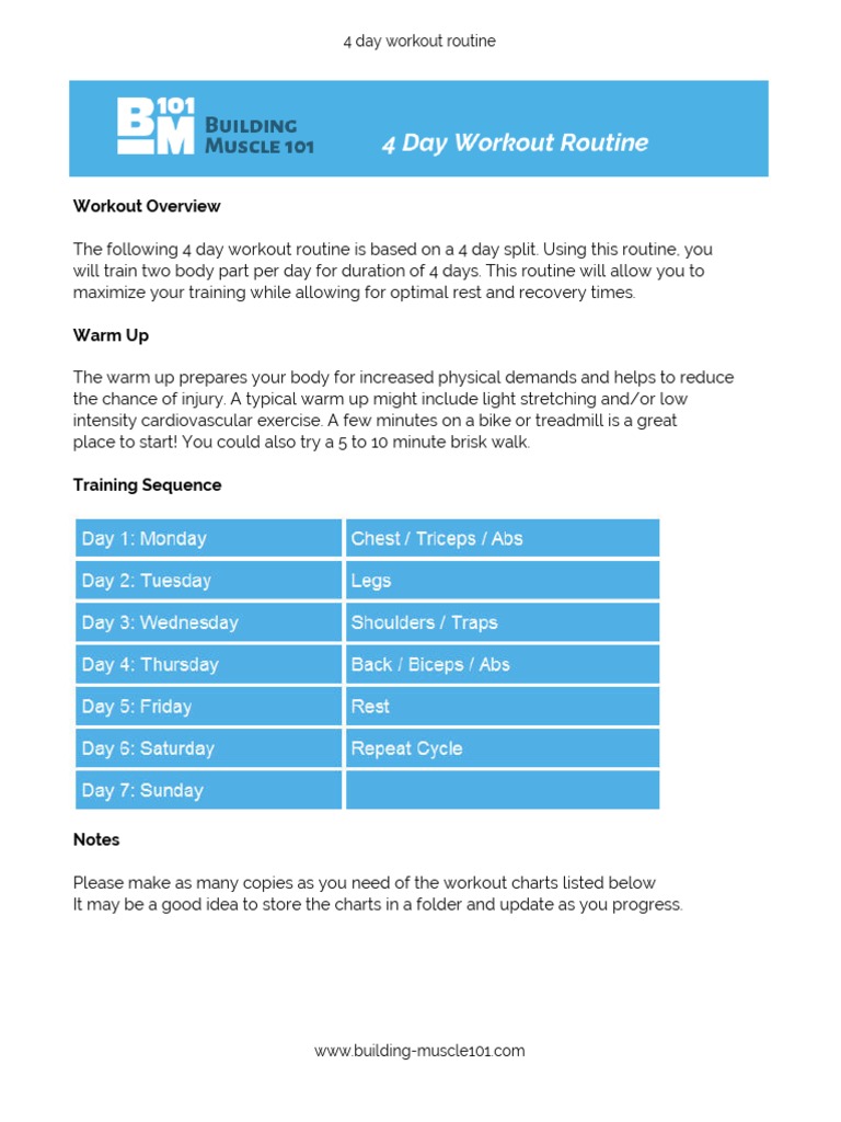 4 Day Workout Printable | Download Free PDF | Aerobic Exercise ...