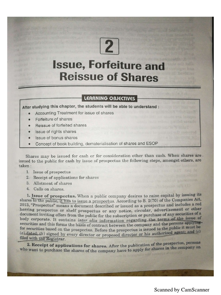 Issue, Forfeiture and Reissue of Equity Shares | PDF