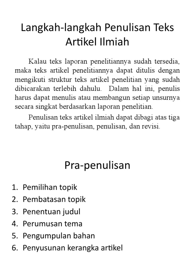 E. Langkah-Langkah Penulisan Teks Artikel Ilmiah | PDF