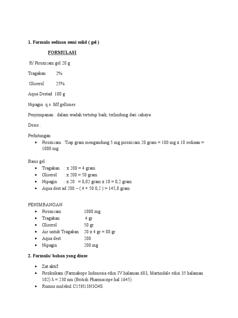 Formula Gel Piroxicam dengan Tragakan | PDF | Memasak, Makanan ...