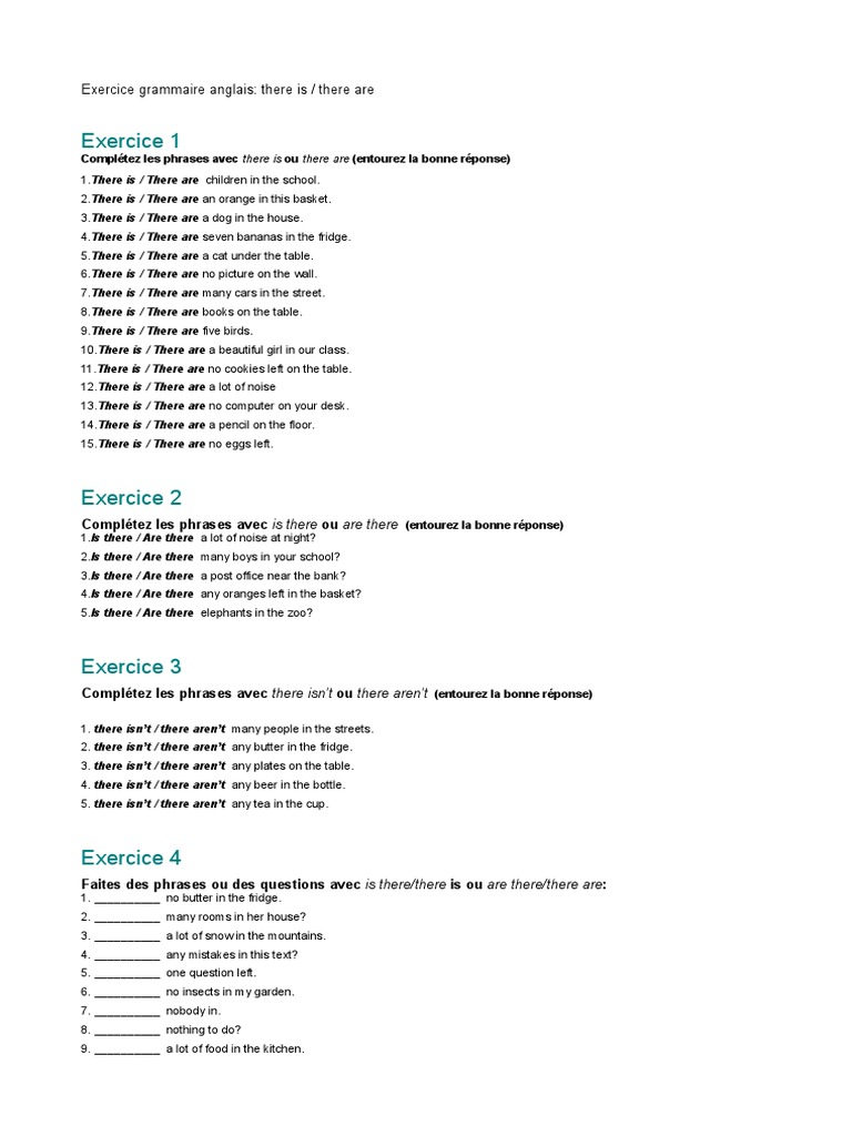 Exercices sur "There is/There are" | PDF | Nature