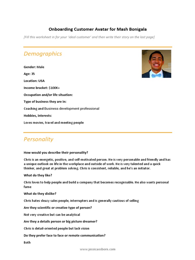 Demographics: Onboarding Customer Avatar For Mash Bonigala | PDF ...
