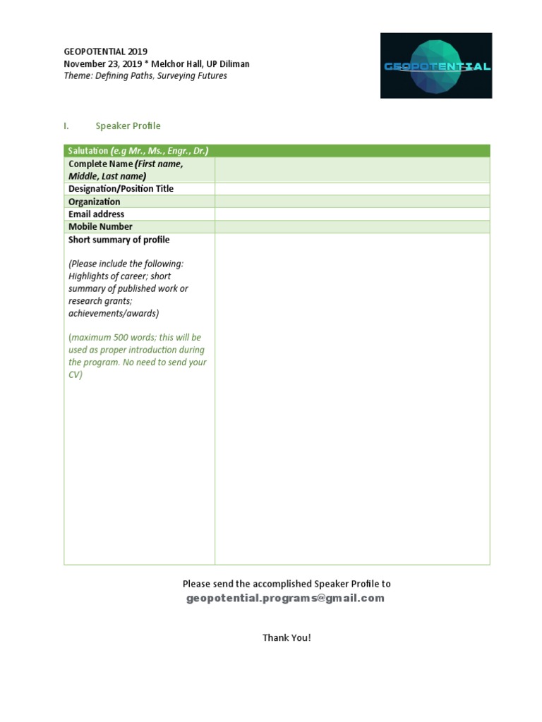 Speaker Profile Template | PDF