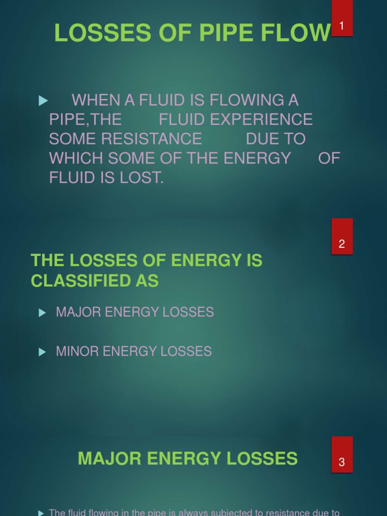 Losses of Pipe Flow | PDF | Drag (Physics) | Fluid Dynamics