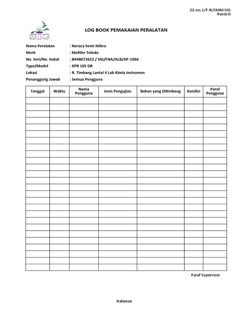 Draft Logbook Neraca Semi Mikro XPR 105 DR | PDF