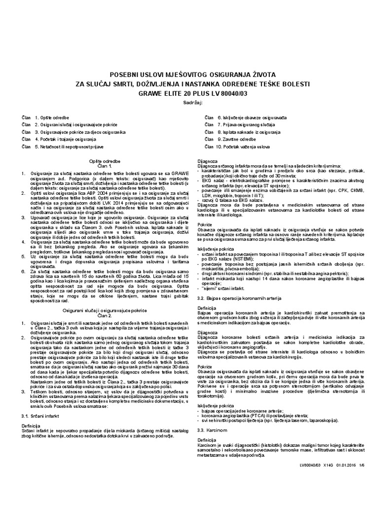 Posebni Uslovi Za GRAWE Elite 20+ - 01012016 PDF | PDF