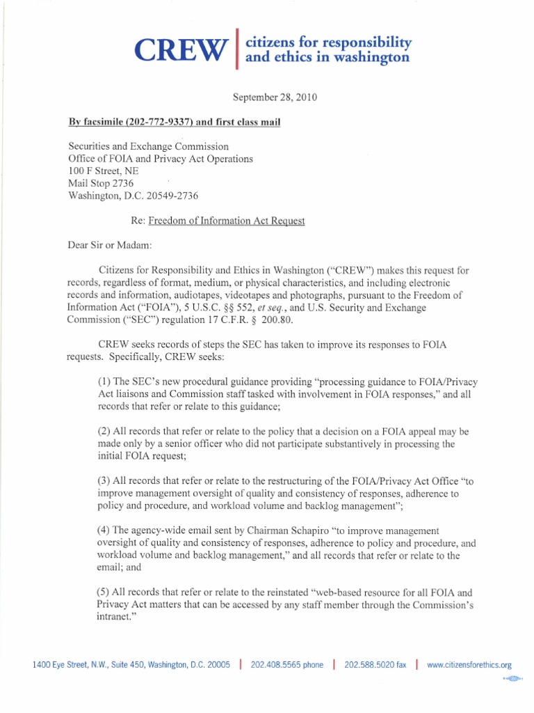 FOIA Request: CREW: Securities and Exchange Commission (SEC ...
