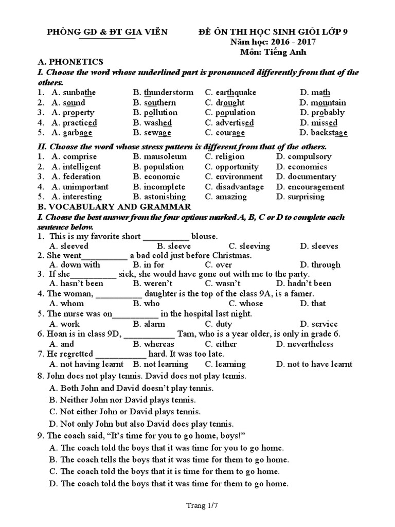 DE THI HSG ANH 9 (In R I) | PDF | Vitamin | Canning