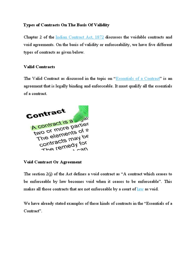 Understanding the Different Types of Contracts Based on Their Validity and Enforceability | PDF ...