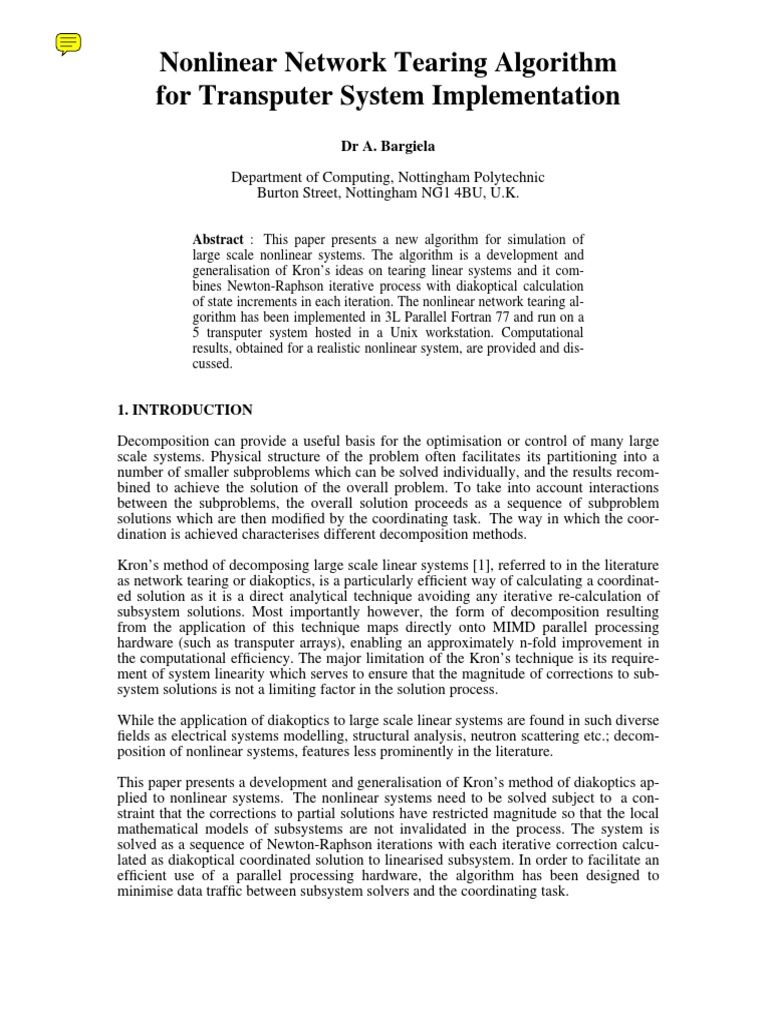 An Algorithm for the Efficient Parallel Simulation of Large-Scale Nonlinear Network Systems ...