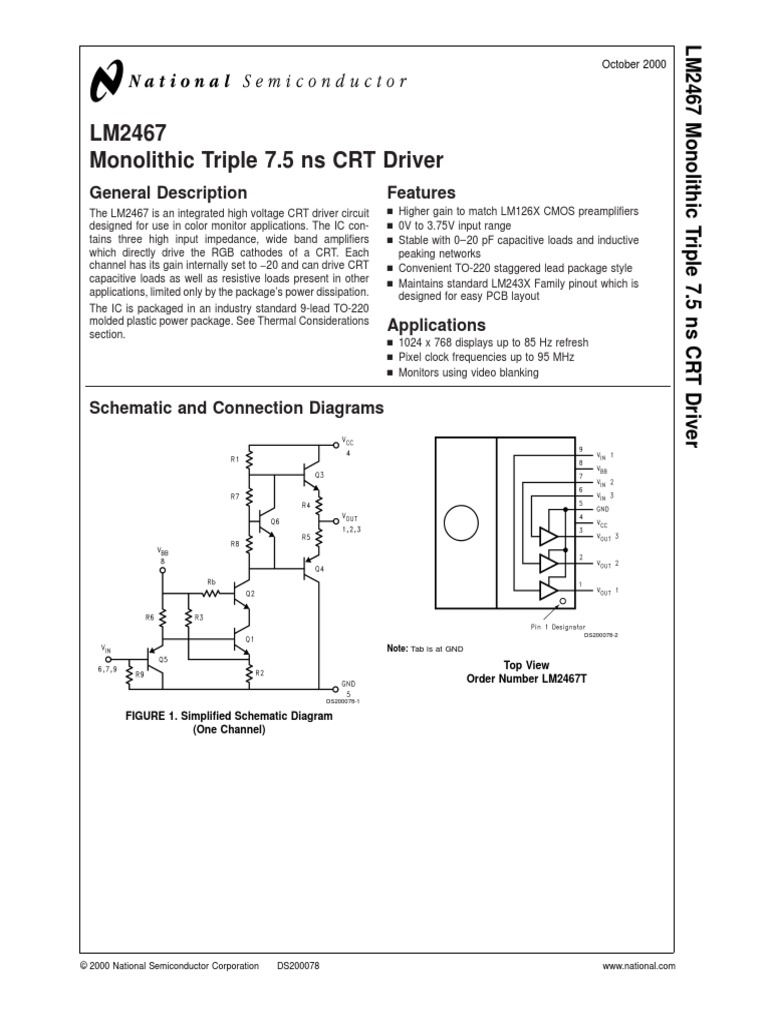 LM2467 Monolithic Triple 7.5 Ns CRT Driver: General Description ...
