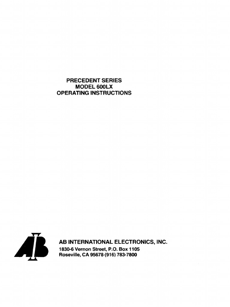 Ab Precedent Series 600 LX Manual | PDF