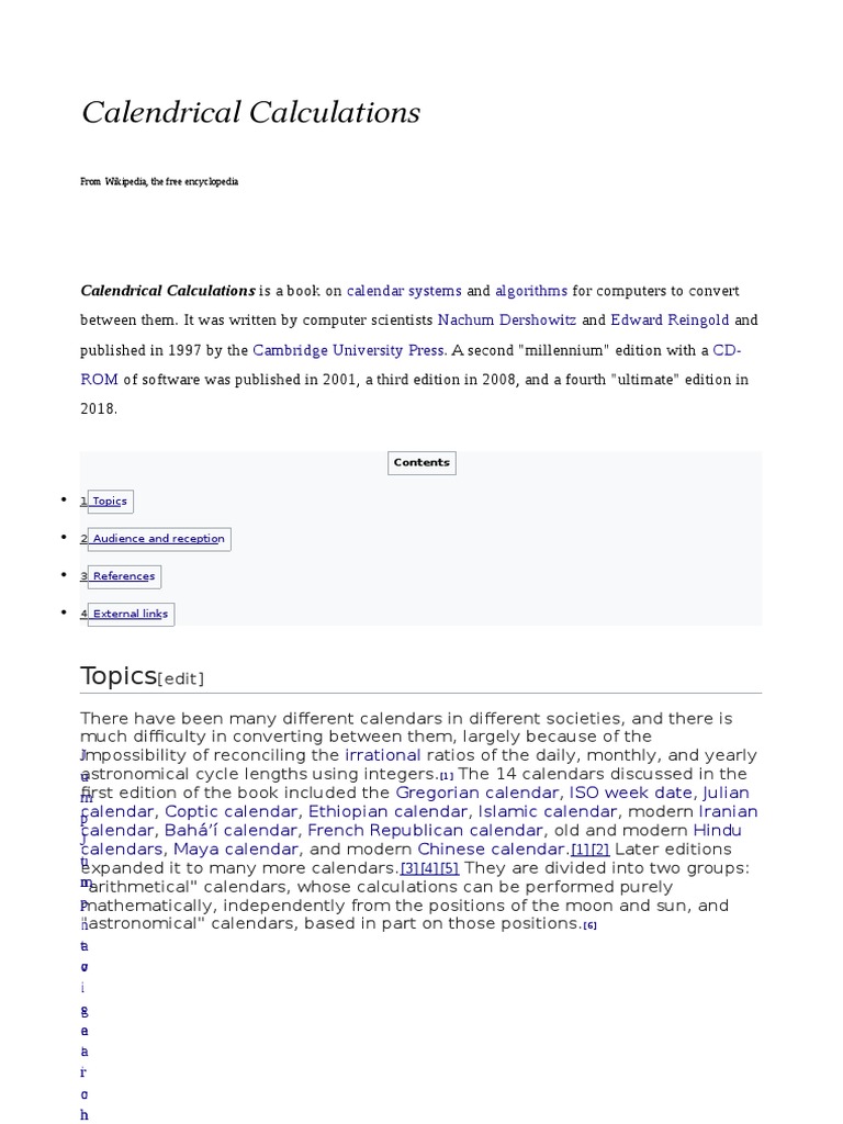 Calendrical Calculations: Topics | PDF
