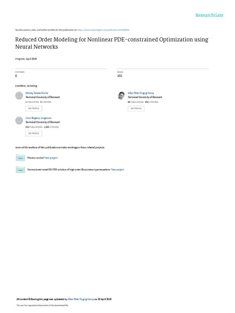 Reduced Order Modeling For Nonlinear PDE-constrained Optimization Using Neural Networks | PDF ...