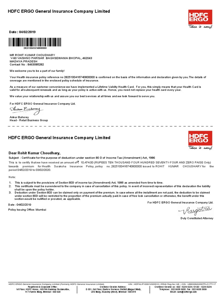 HDFC ERGO General Insurance Company Limited: Date: 04/02/2019 | PDF ...