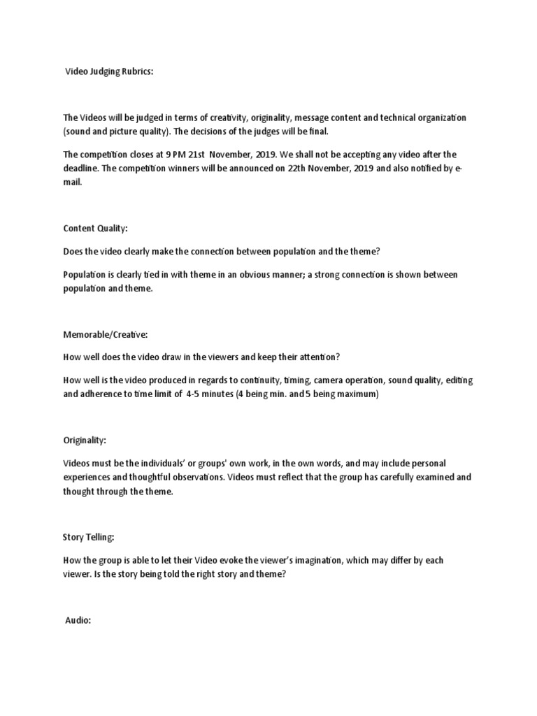 Video Judging Criteria and Guidelines | PDF