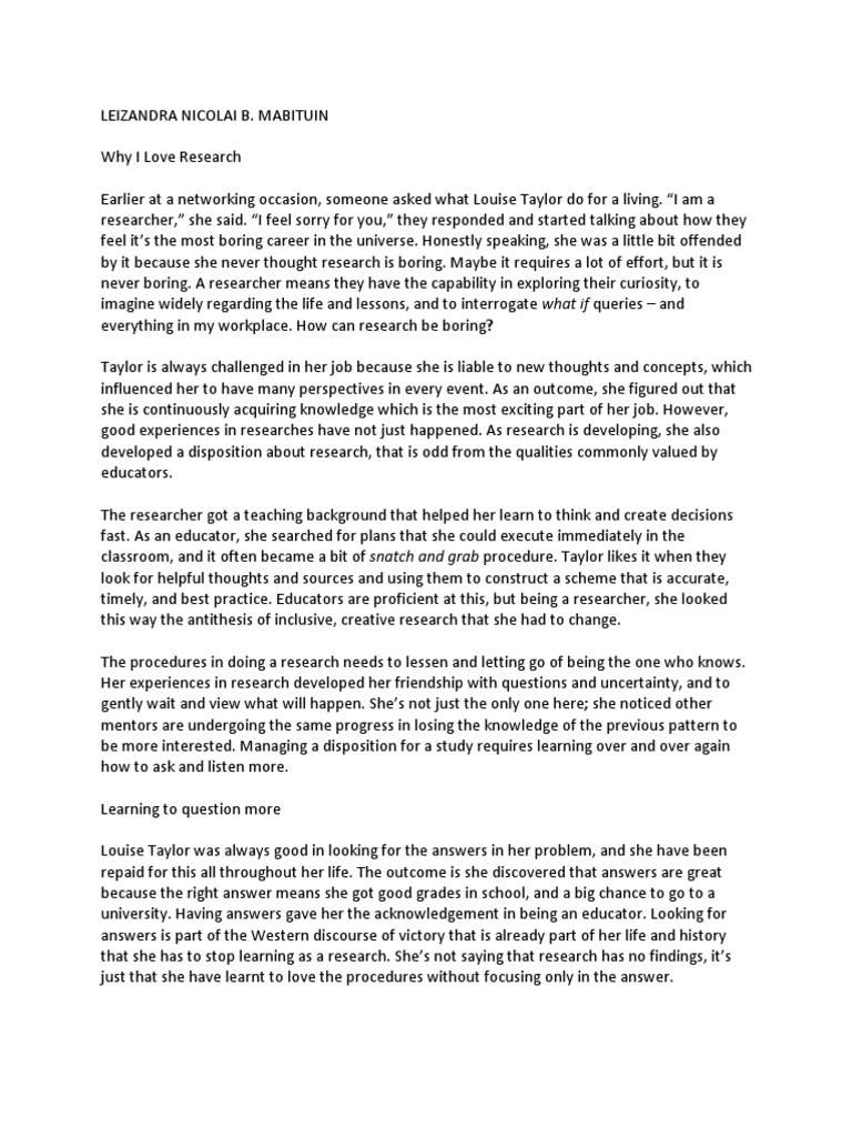 Why I Love Research | PDF | Cognition | Psychological Concepts