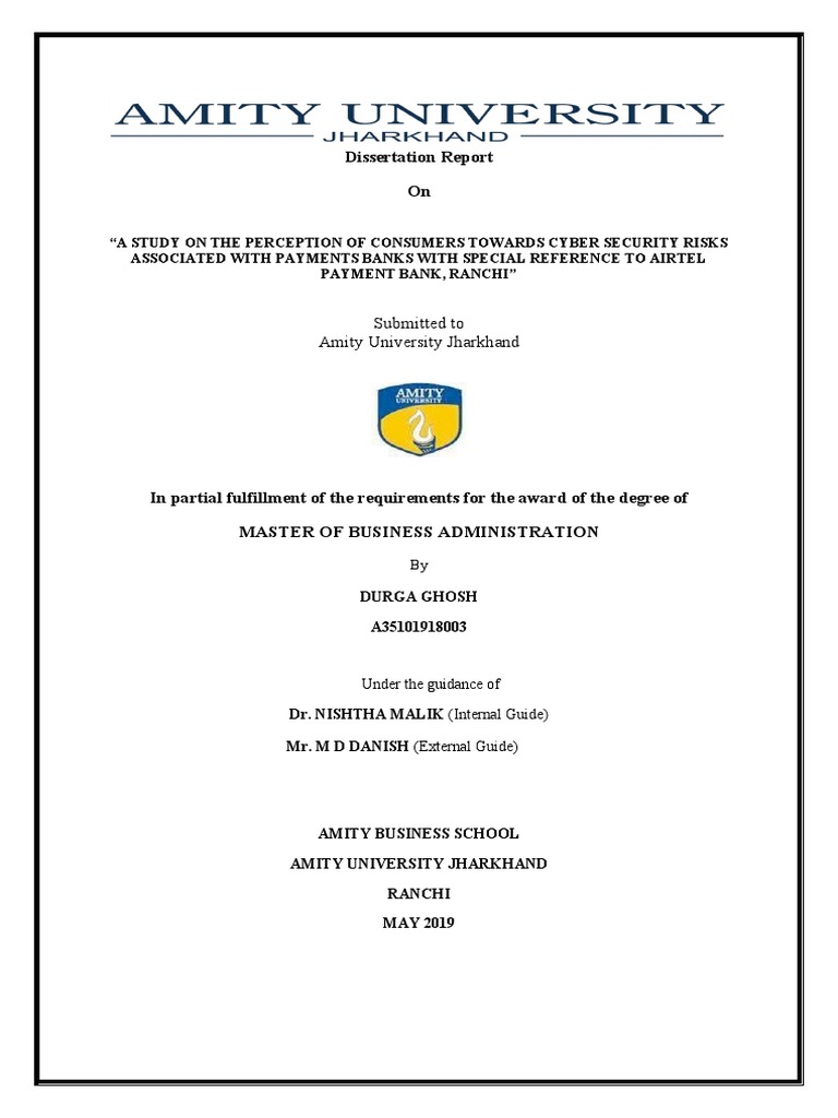 Dissertation Report On: Submitted To Amity University Jharkhand | PDF ...
