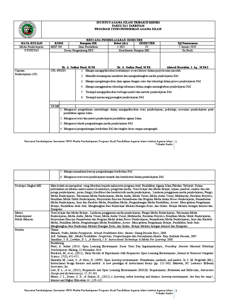 RPS Media Pembelajaran | PDF