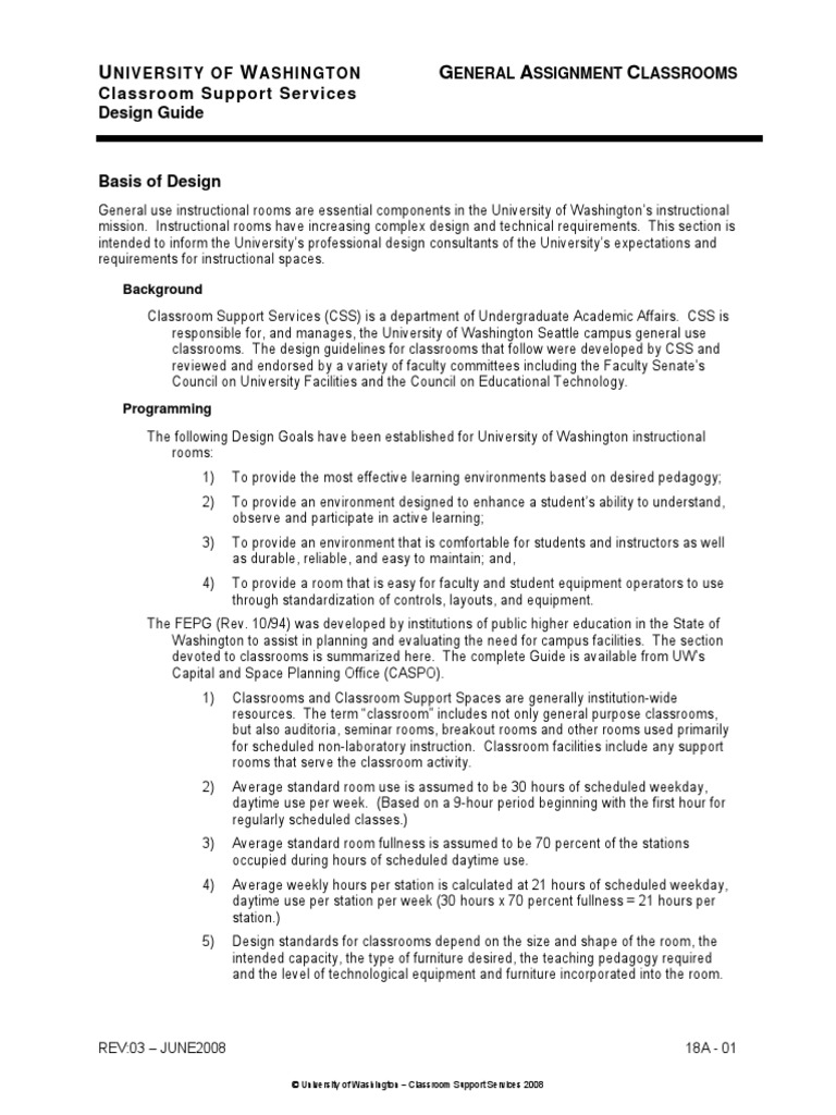 U W G A C: Classroom Support Services Design Guide | PDF | Classroom ...