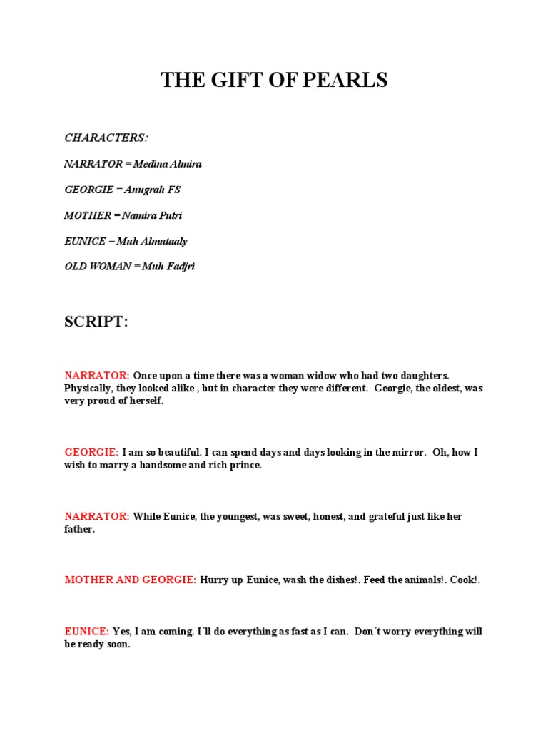 The Gift of Pearls: Script | PDF | Cooking, Food & Wine | Art