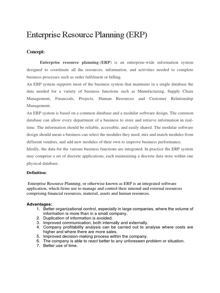 Enterprise Resource Planning | PDF | Enterprise Resource Planning ...