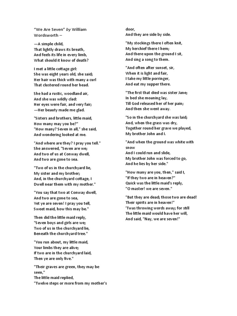 "We Are Seven" by William Wordsworth | PDF