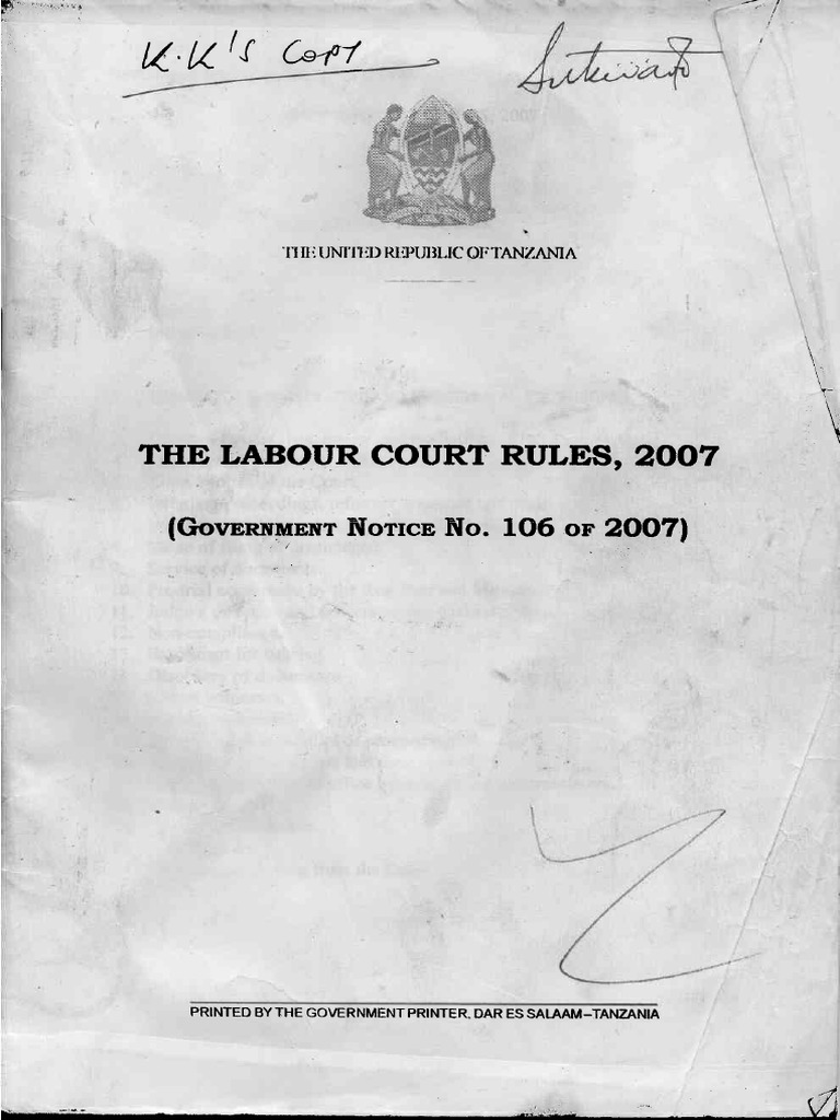 THE LABOUR COURTS RULES 2007 Govnt. Noti | PDF | Government ...