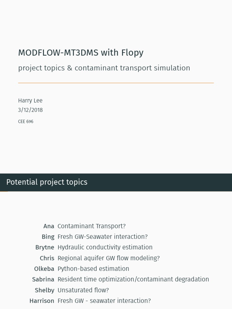 MODFLOW-MT3DMS With Flopy: Project Topics & Contaminant Transport Simulation | PDF | Aquifer ...