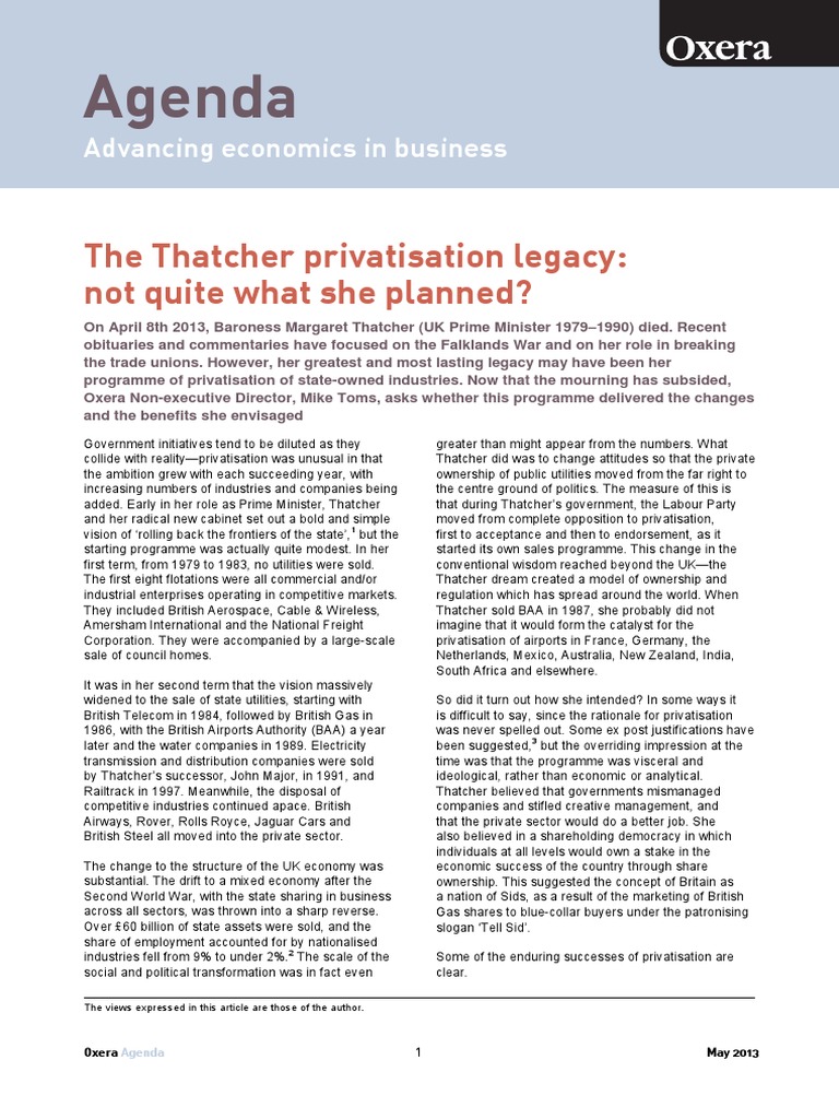 The Thatcher Privatisation Legacy 1 1 Pdf Pdf Privatization
