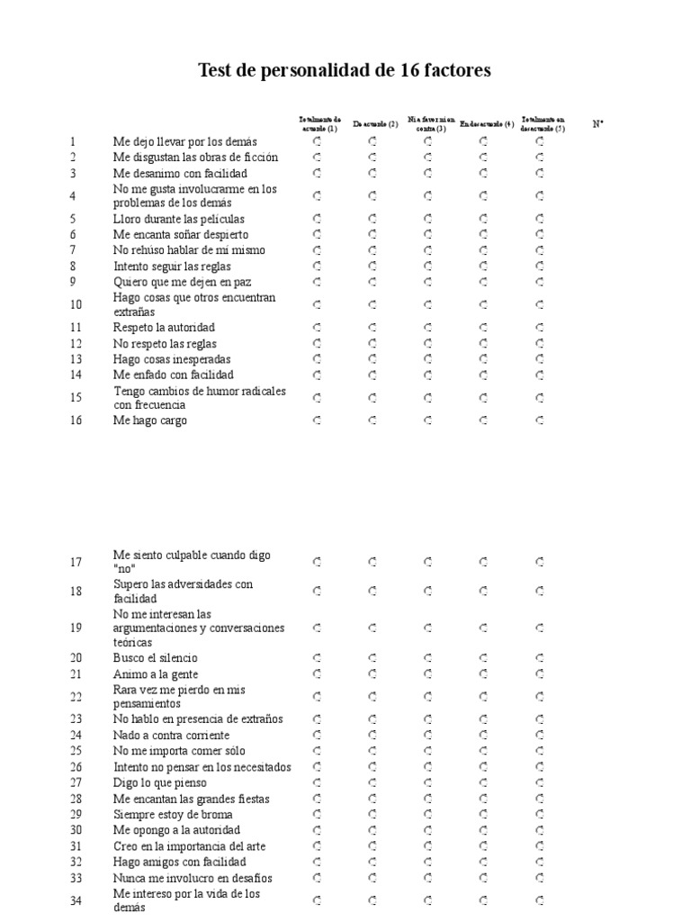 Test de Personalidad de 16 Factores | PDF | Metafísica de la mente ...