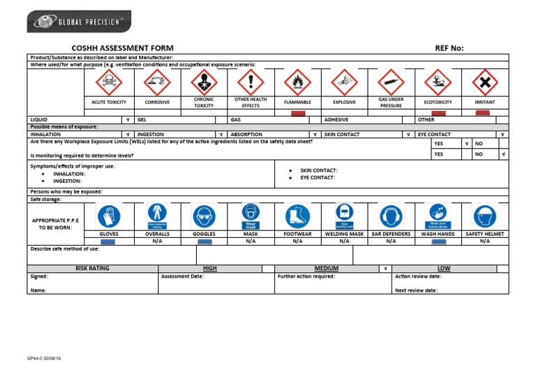 GP 44.0 Coshh Risk Assessment Form | PDF | Toxicity | Labor Relations