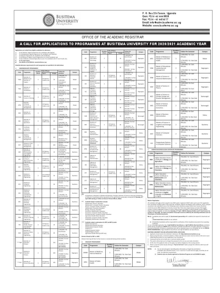 Busitema University Admissions For 2020/2021 Courses | PDF ...