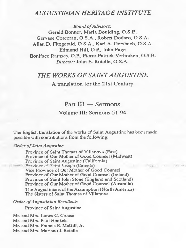 Augustine Sermons III (51-94) The Works of St. Augustine 1991 | PDF | God The Father | Trinity