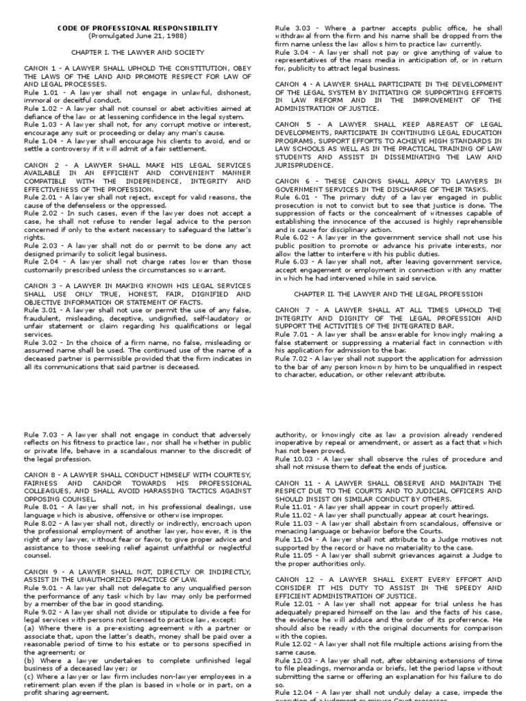 Code of Professional Responsibility | PDF | Lawyer | Practice Of Law